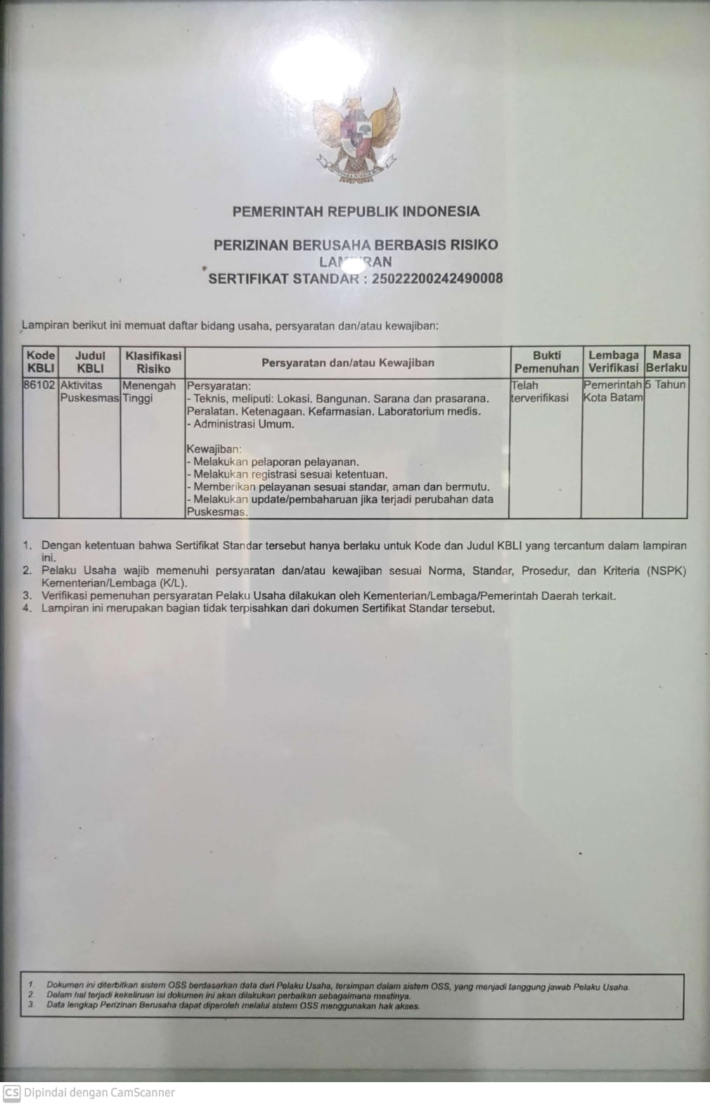 SURAT IZIN OPERASIONAL (SIO) – Puskesmas Botania Kota Batam